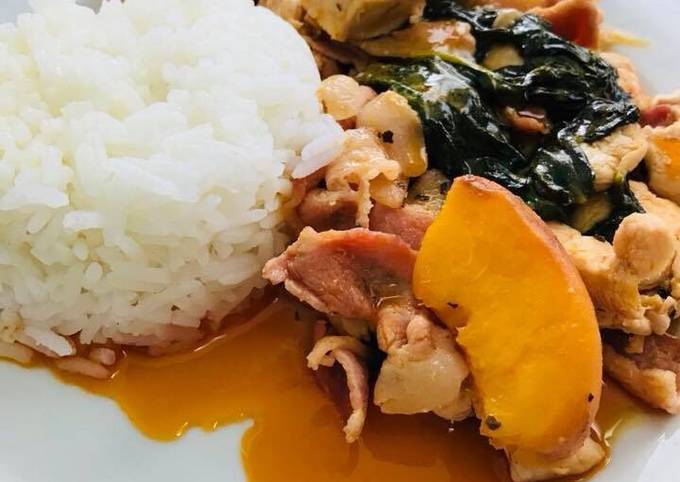 Pollo a la BBQ con tocino y duraznos Receta de Gloria Emma- Cookpad