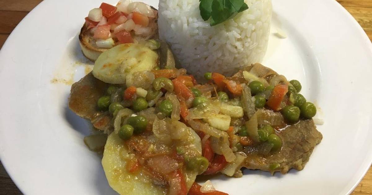 Bife a la portuguesa con arroz y tostadas con salsa criolla! Receta de ...