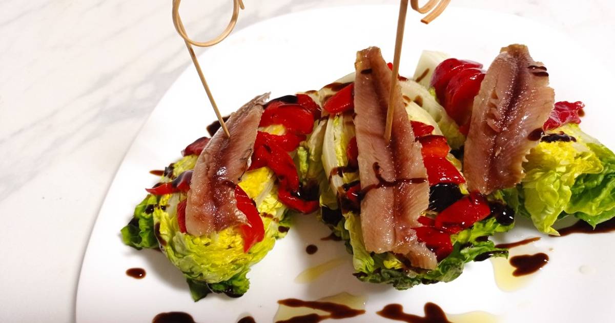 Cogollo de lechuga con pimiento caramelizado y pollo o salmuera Receta ...