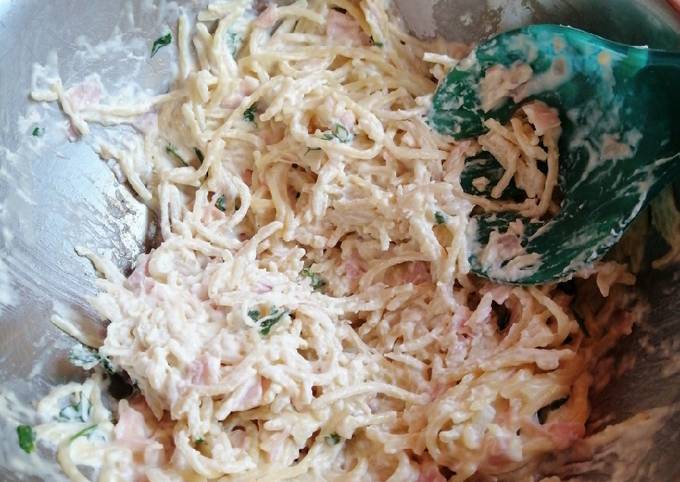 Spaghetti Blanco con jamón Receta de Ivan Cruz- Cookpad