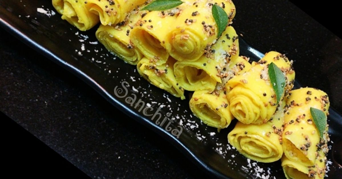 Coconut Stuffed Mango Khandvi Recipe by Sanchita Mittal - Cookpad