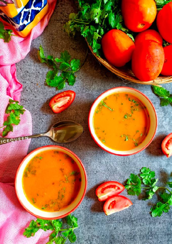Tamatar Dhania Shorba / Tomato Coriander Soup Recipe by spicequeen ...