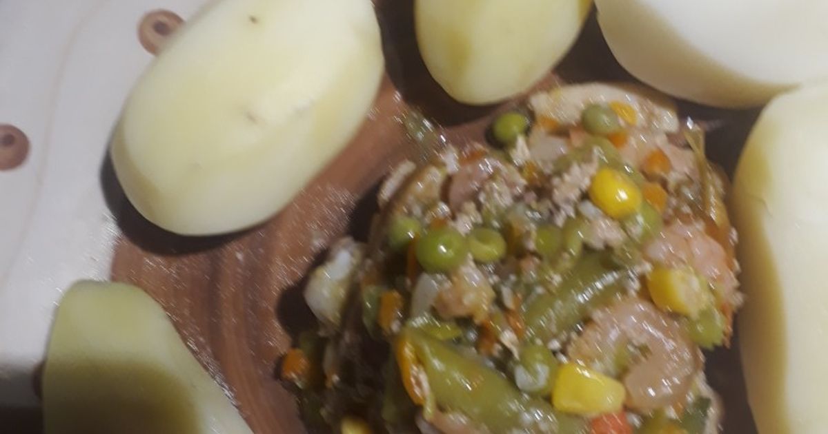 Pollo Al Jugo Con Camarones Y Papa Cocidas Receta de Juana Veas- Cookpad