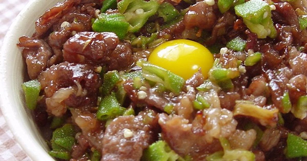 Beef Rice Bowl With Sticky And Fluffy Minced Okra Recipe by cookpad.japan