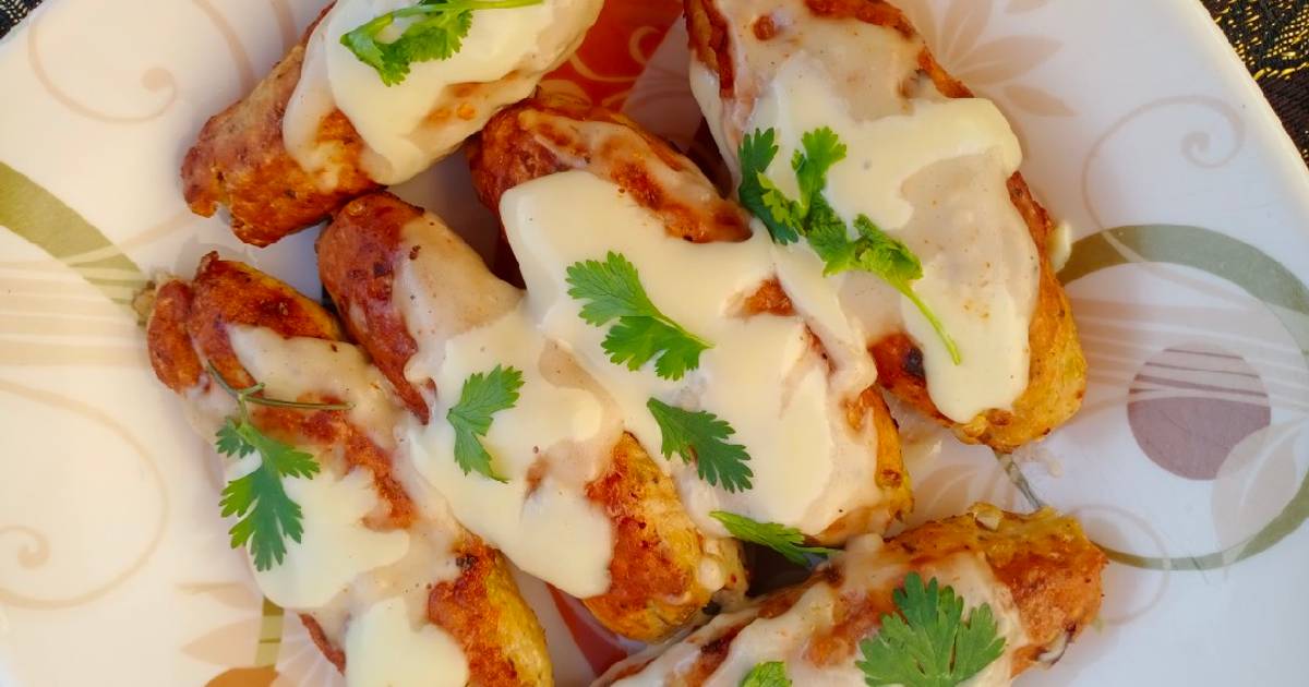 Chicken Cheese Kabab With White Sauce Recipe by Misbah Rasheed Qureshì ...