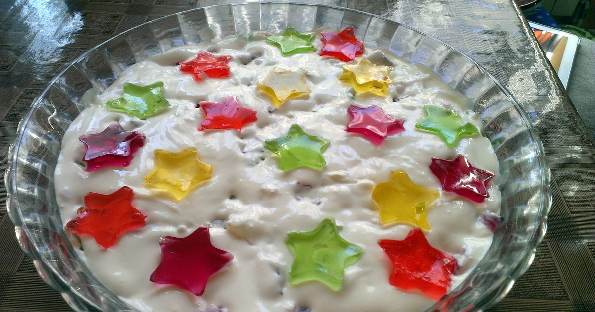 White Jello Cake With Colorful Filling Recipe by arpik