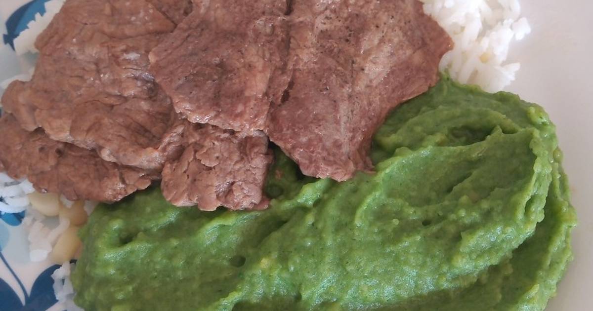 Puré de espinacas con bistec Receta de Cristina Vargas- Cookpad