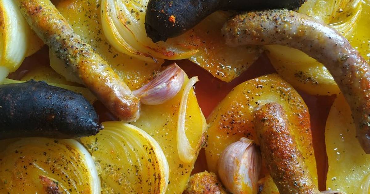 Salchichas al horno con patatas - 121 recetas caseras- Cookpad