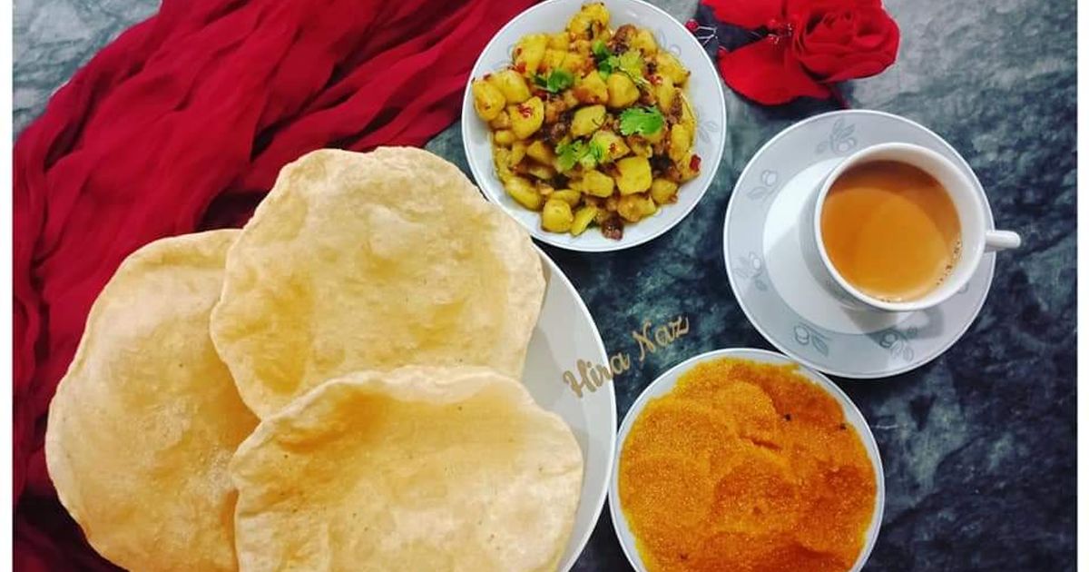 Aloo Ki Sukhi Sabji (Dry Masala Aloo) With Halwa Poori Recipe by Hira ...