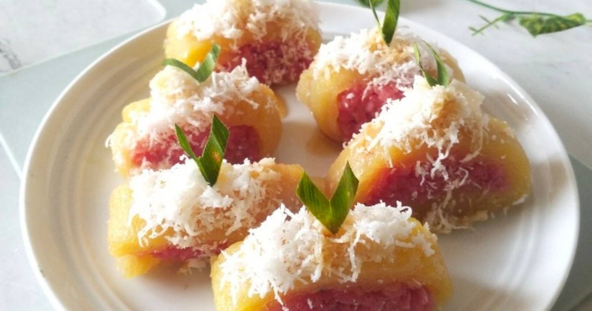 Resep Getuk Lapis Gulung Dengan Buah Naga oleh RatihAng - Cookpad