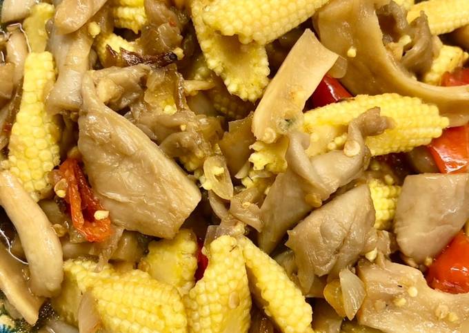 Resep Ca Jamur Tiram Jagung Muda oleh sansan sulis - Cookpad