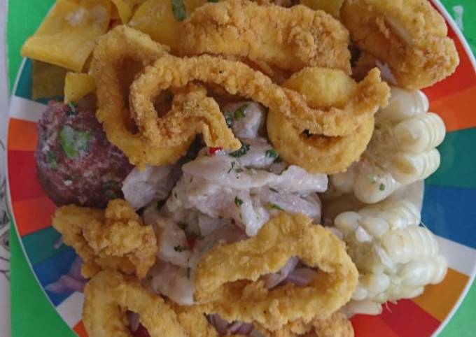 Ceviche de pescado con calamar frito Receta de Maria Jeanette Alfaro ...