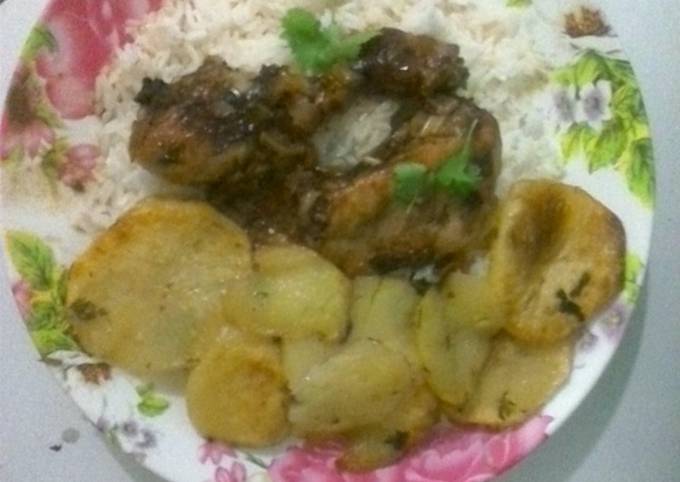 Pollo con papas al horno, con cilantro y arroz Receta de Jhoa y Jayden ...