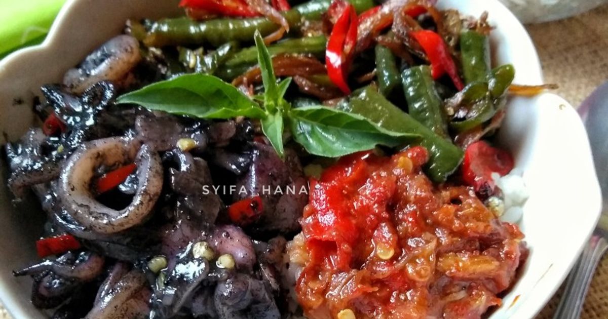 Resep Rice Bowl Cumi Hitam Dan Oseng Kacang Panjang oleh Syifa_hana ...