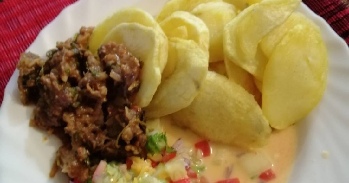 Roasted potatoes, kachumbari in castor milk and fried beef Recipe by ...
