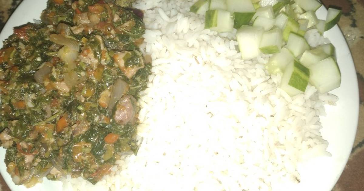 Rice with leaf stew Recipe by Cute aurah's Kitchen - Cookpad