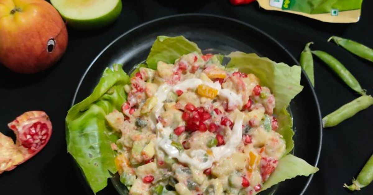 Mix Fruits And Vegetables Salad With Hung Curd Recipe by Keshma ...