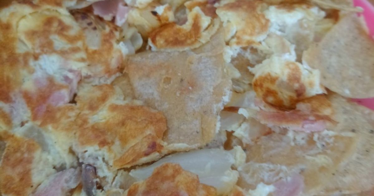Huevo Con Tortilla Frita, Jamón Y Cebolla 😋😋 Receta de Fabybarajitas ...