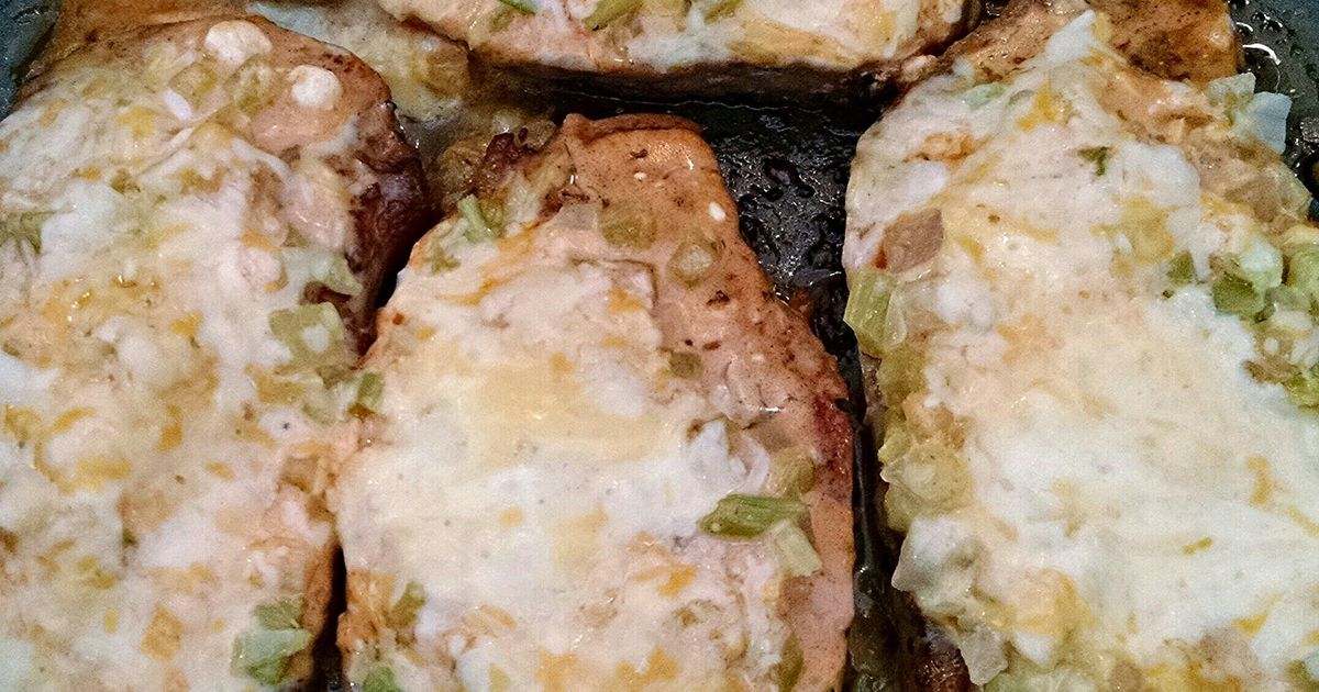 Cheesy Buffalo Style Pork Chops Recipe by Bridget