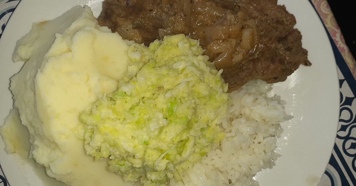 Bistec Con Puré Arroz Y Ensalada De Repollo Receta de Ceci Hernandez ...