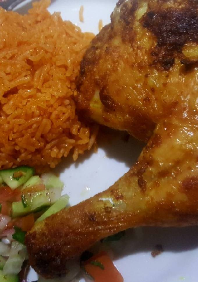 Garlic chicken leg /red rice /salad Recipe by lorraine Siegertsz - Cookpad