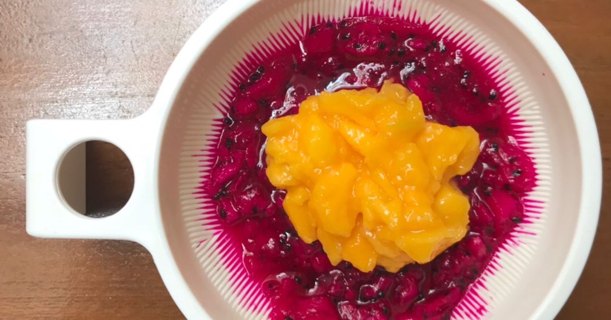 Resep Mpasi 6 Bulan Puree Buah Naga & Mangga oleh ADNA Cook - Cookpad