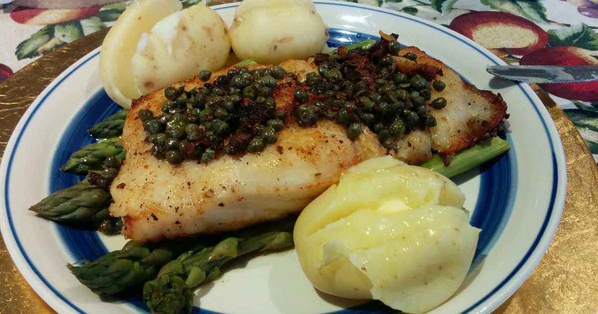 Rockling On Steamed Asparagus With Capers Recipe By Waynet