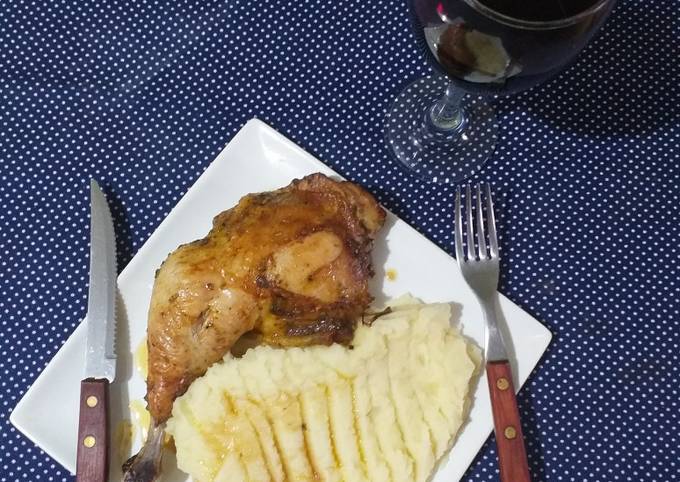Pollo asado con puré de papas natural... Receta de Guillermo Pizarroso ...