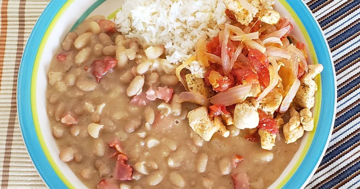 Frijoles con tocino, arroz y pollo saltado 🇵🇪 Receta de Ianka Miranda ...