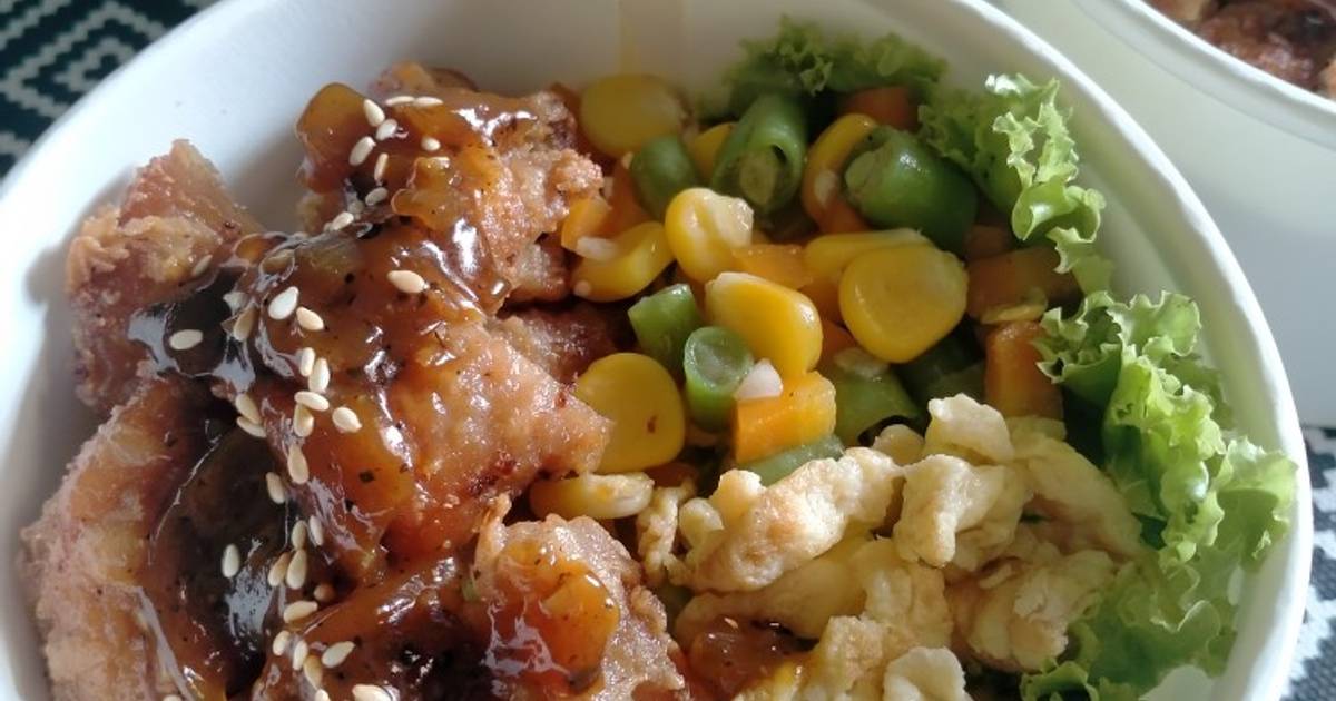 Resep Rice Bowl Chicken Skin Karaage Blackpepper Sauce oleh Riris Hadi ...