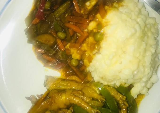 Cream samp &chicken feet with veggies Recipe by Azania Mathonsi - Cookpad
