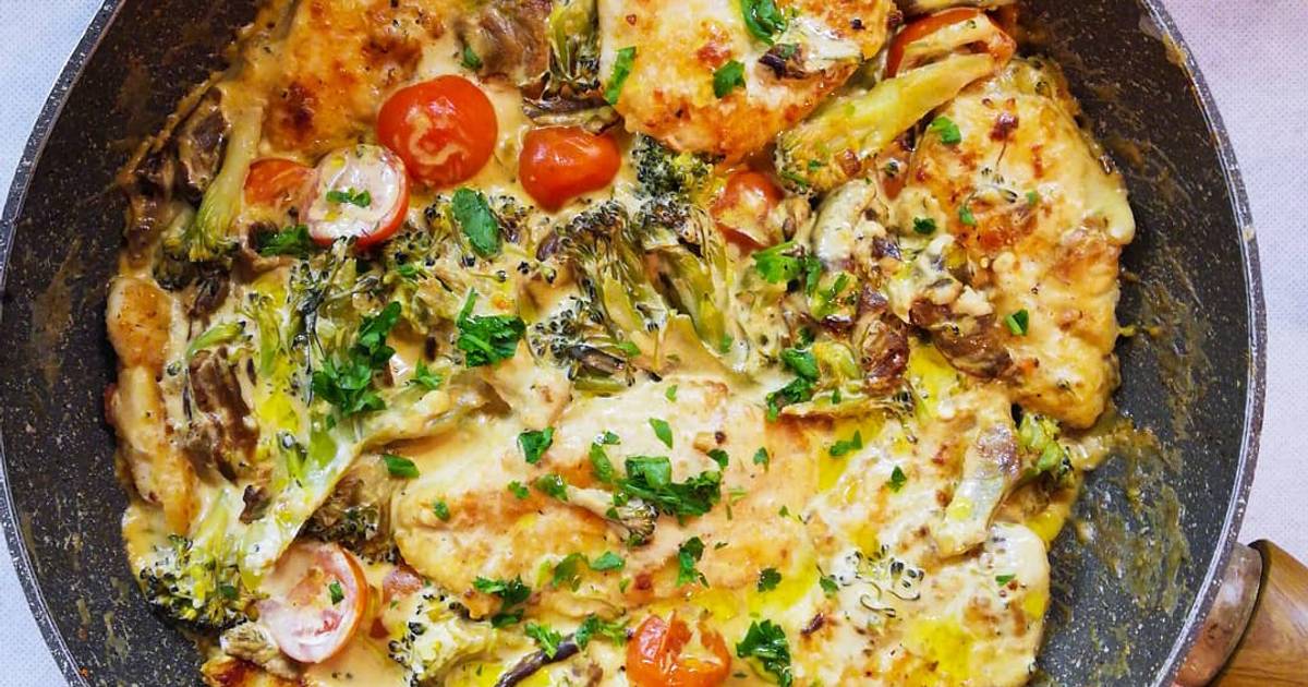 Ricetta Pollo cremoso con porcini, broccoli e pomodorini di Michelle🍁🌻 ...