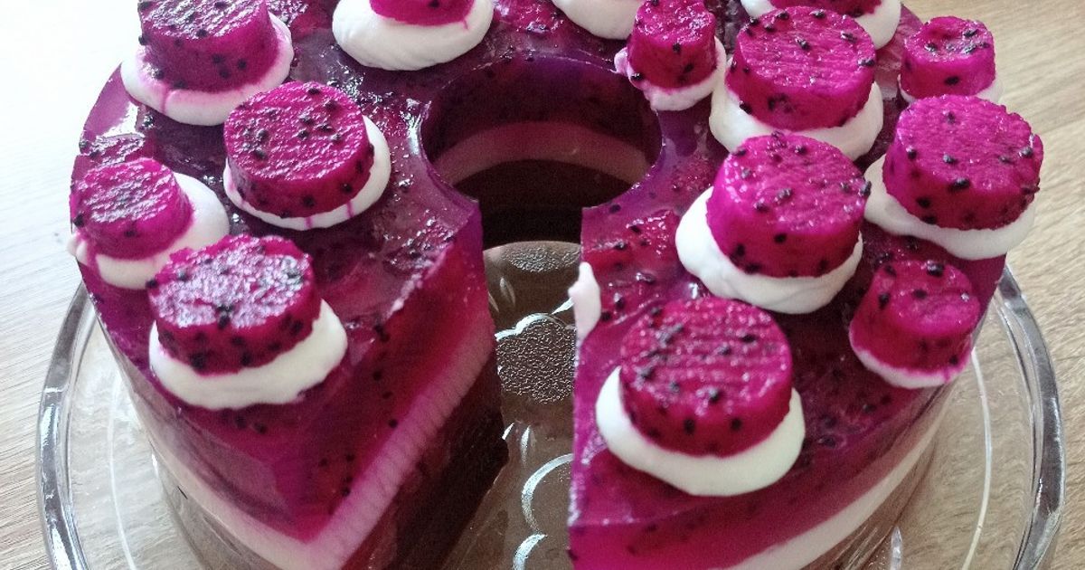 Resep pudding buah naga 2 lapis rumahan enak dan mudah - Cookpad