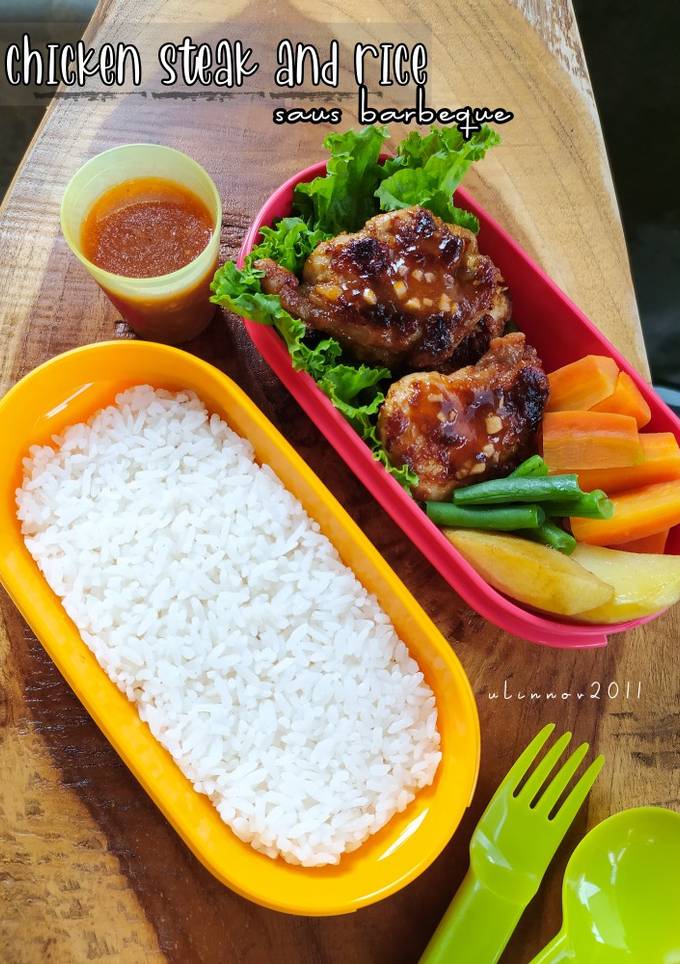 Resep Chicken steak and rice (bekal suami dan anak anak) oleh ULIEN - Cookpad