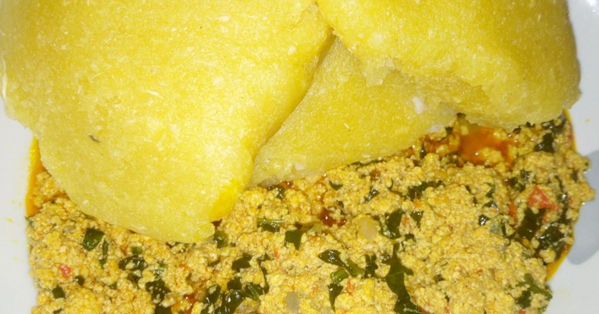 Egusi Soup With Yellow Eba Recipe by Chizzy's Fingers Abjmum18 - Cookpad