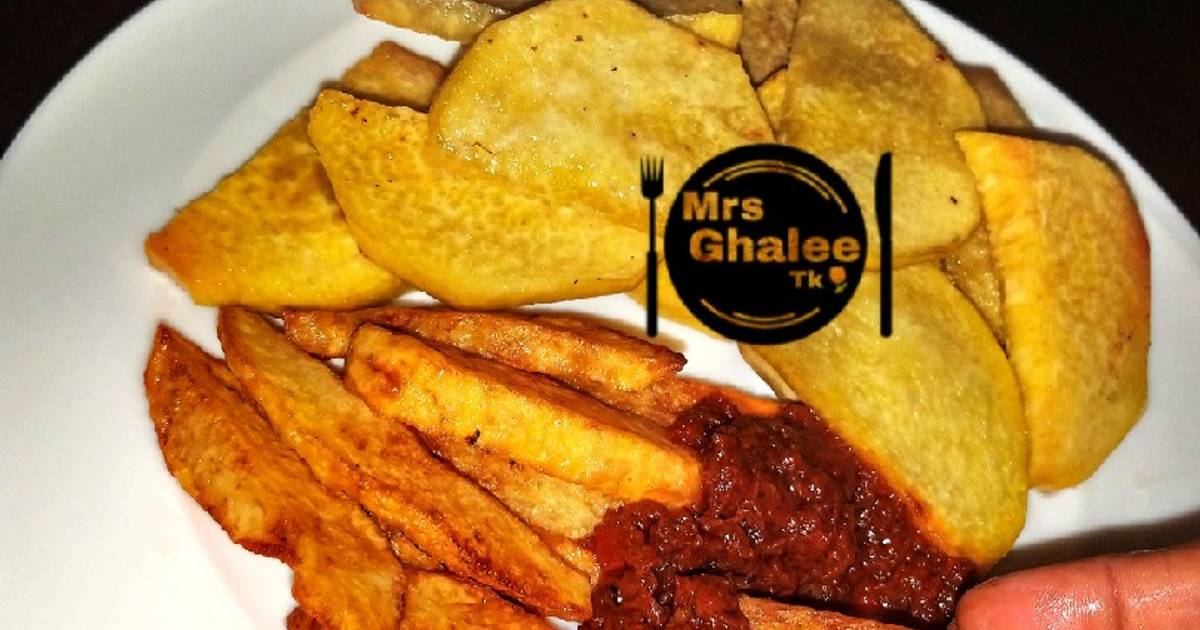 Fried Yan and chips Recipe by Mrs Ghalee Tk Cuisine - Cookpad