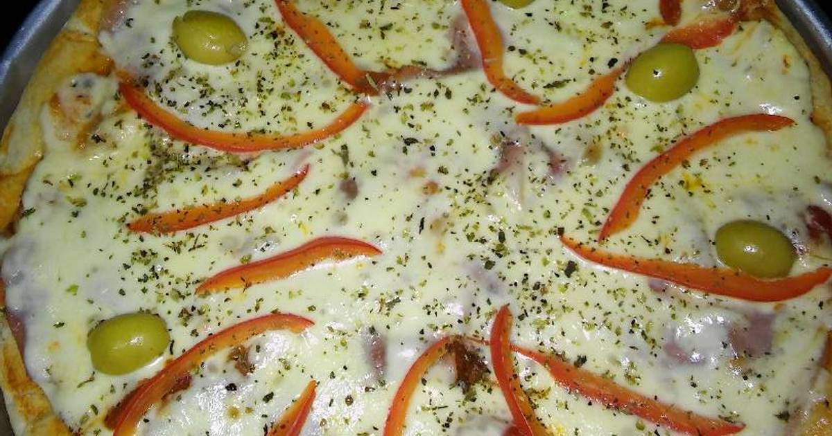 Pizza casera con jamón y morrón Receta de Luz Ag- Cookpad