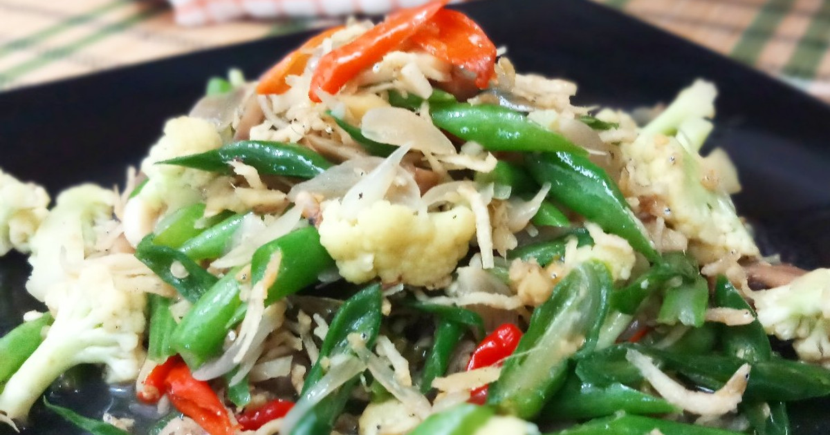 Resep Tumis Buncis, Jamur, Bunga Kol Teri Pedas oleh Donna Hutagalung ...