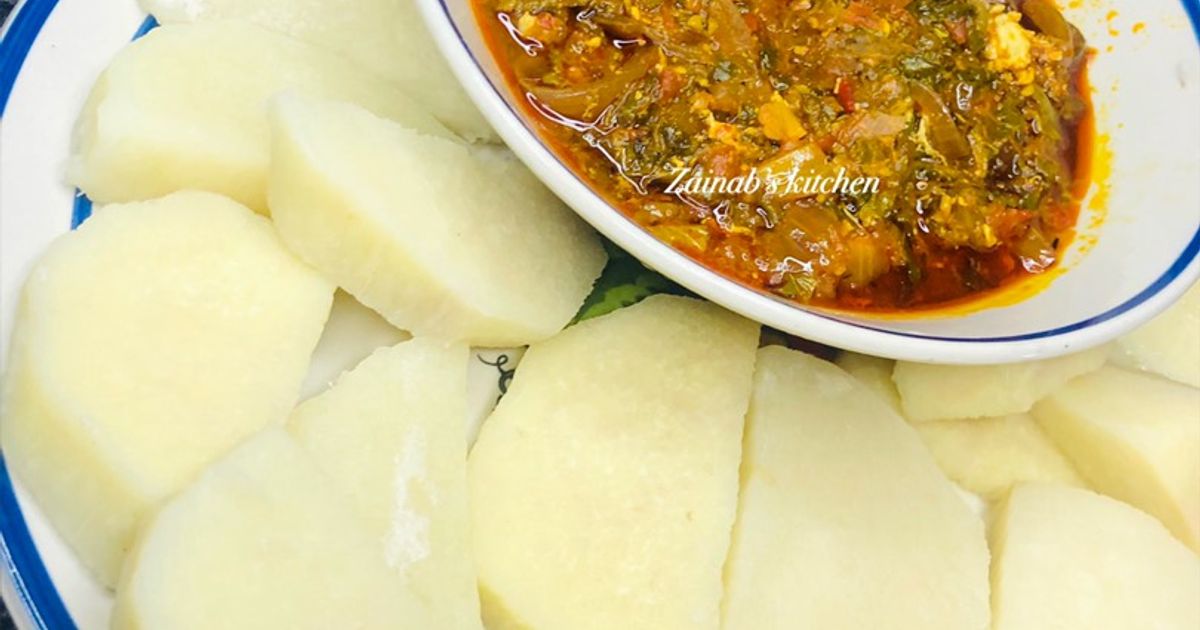 Cooked Yam With Egg & Spinach Sauce🍽🥚🌶🍅🧅 Recipe by Zainab’s kitchen ️ ...