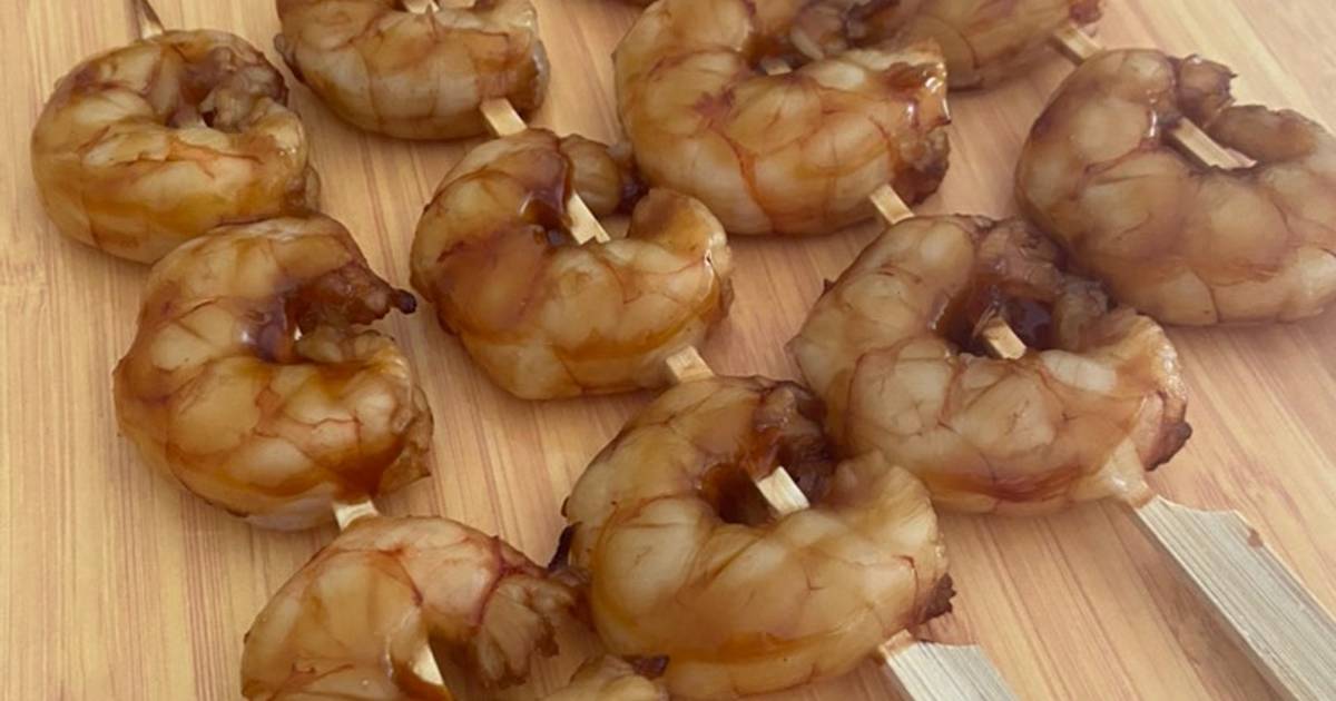 Brochetas de langostinos con salsa teriyaki en freidora de aire Receta de Loli- Cookpad