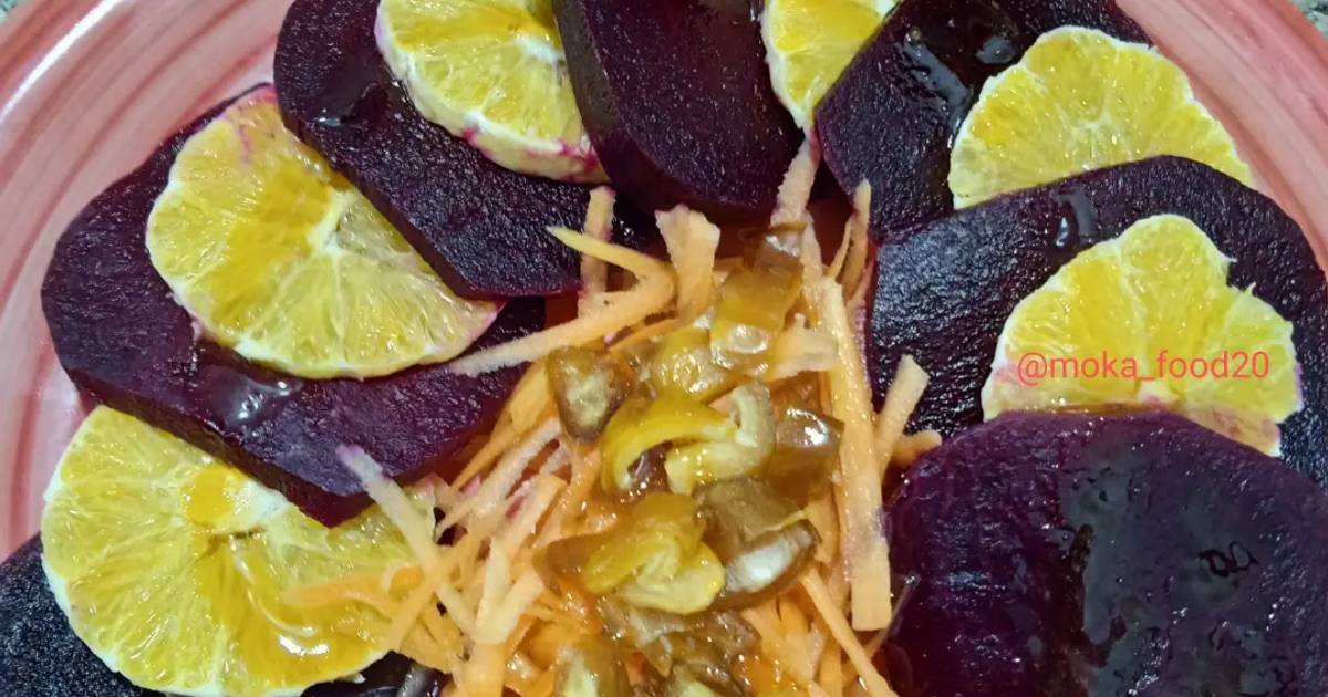 Salade betterave / orange 🍊 / carotte 🥕 / dattes / miel naturel 🍯 de ...