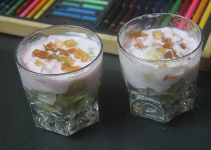Peras con yogurt y frutas escarchadas Receta de jorbasmar- Cookpad