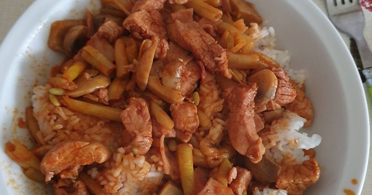 Szűzpecsenye tokány rizzsel | Kochné Kiss Beáta receptje - Cookpad receptek