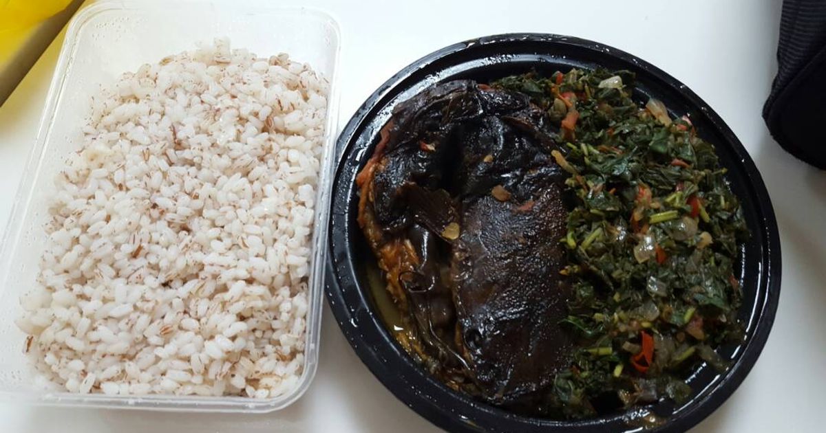 Ofada Rice With Vegetable Sauce And Dry Fish Recipe by Mrs ola - Cookpad