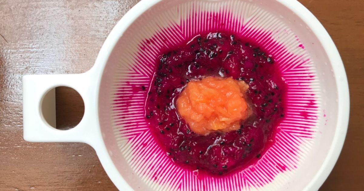 Resep Mpasi 7 Bulan Puree Buah Pepaya & Buah Naga oleh ADNA Cook - Cookpad