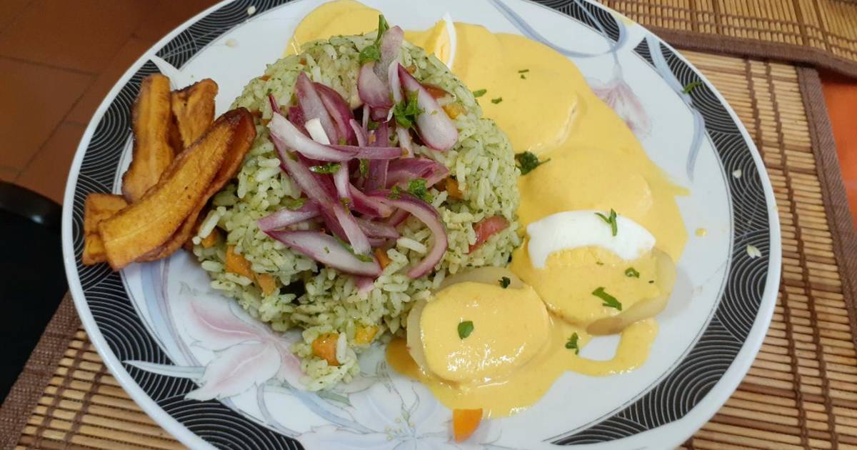 Arroz con pollo y papas a la huancaina Receta de Guillermo Torrejon ...