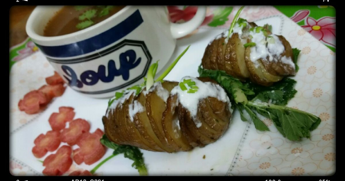 Hasselbeck Potatoes With Yummy Carrot And Coriander Soup Recipe by Miss ...