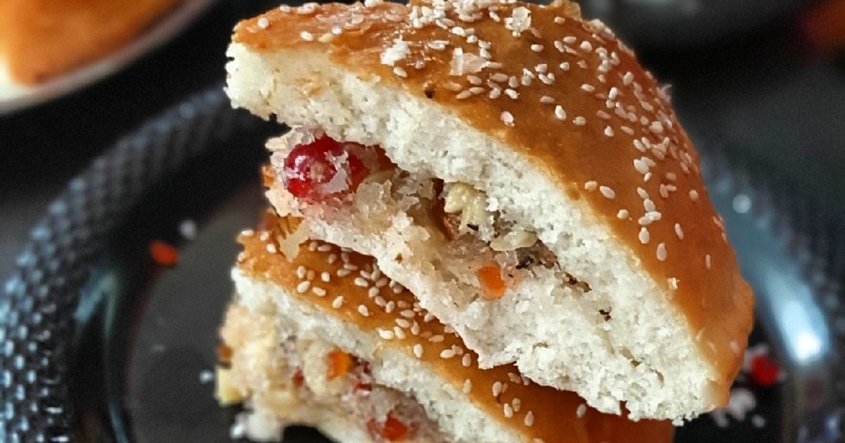 Dilkush Or Sweet Bread With Coconut And Tutti Frutti Filling Recipe by ...