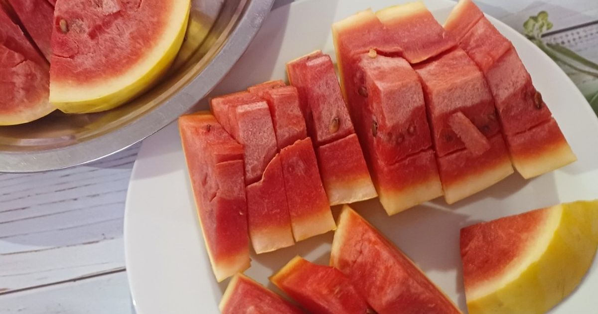 Sunshine Watermelon Or Yellow Rind Watermelon Salad Recipe by ZMA - Cookpad
