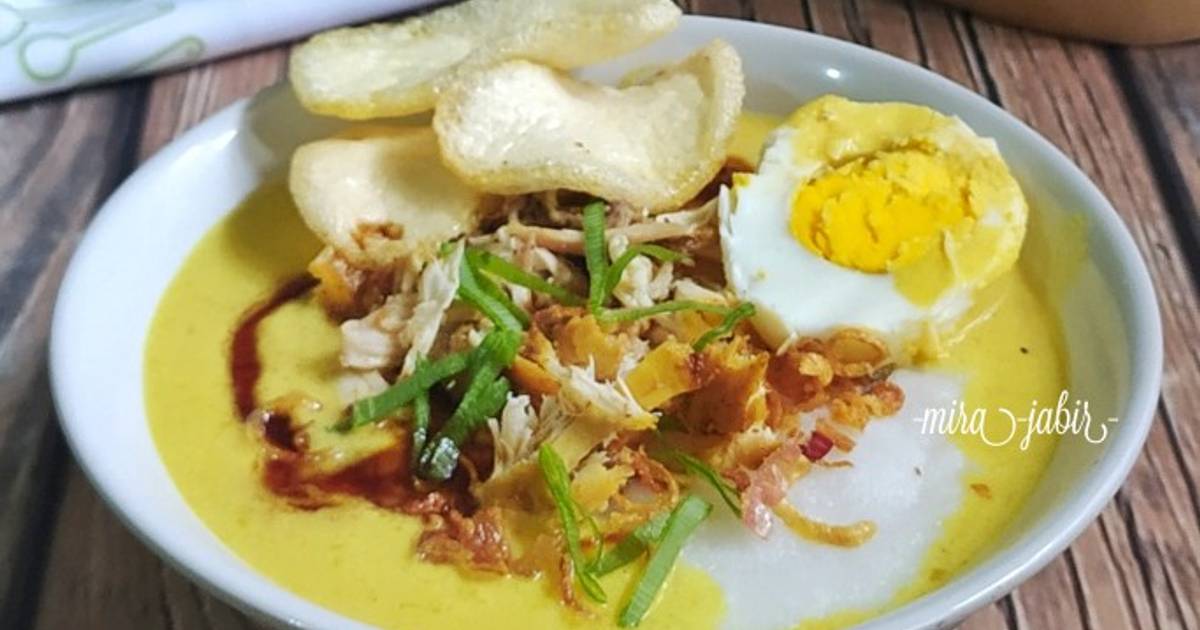 Resep Bubur Ayam Kuah Kuning (Nasi Sisa) oleh Mira_Jabir - Cookpad